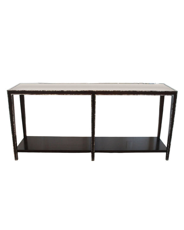 Eglomise Mirrored Console w/Piping Design & Shelf 71W 18.5D 32.25H ...